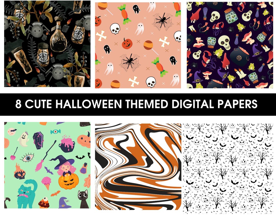 Cute Halloween Themed Digital Patterns Papers, Seamless Pattern JPG ...