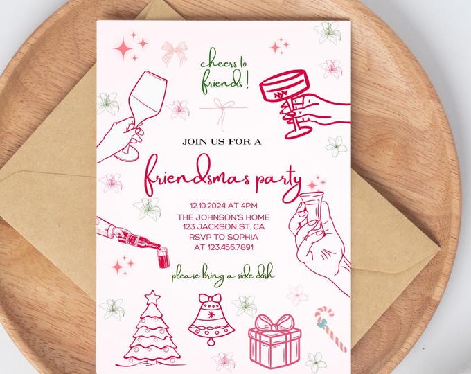 Whimsical Merry Friendsmas Invitation Template, Hand Drawn Christmas ...