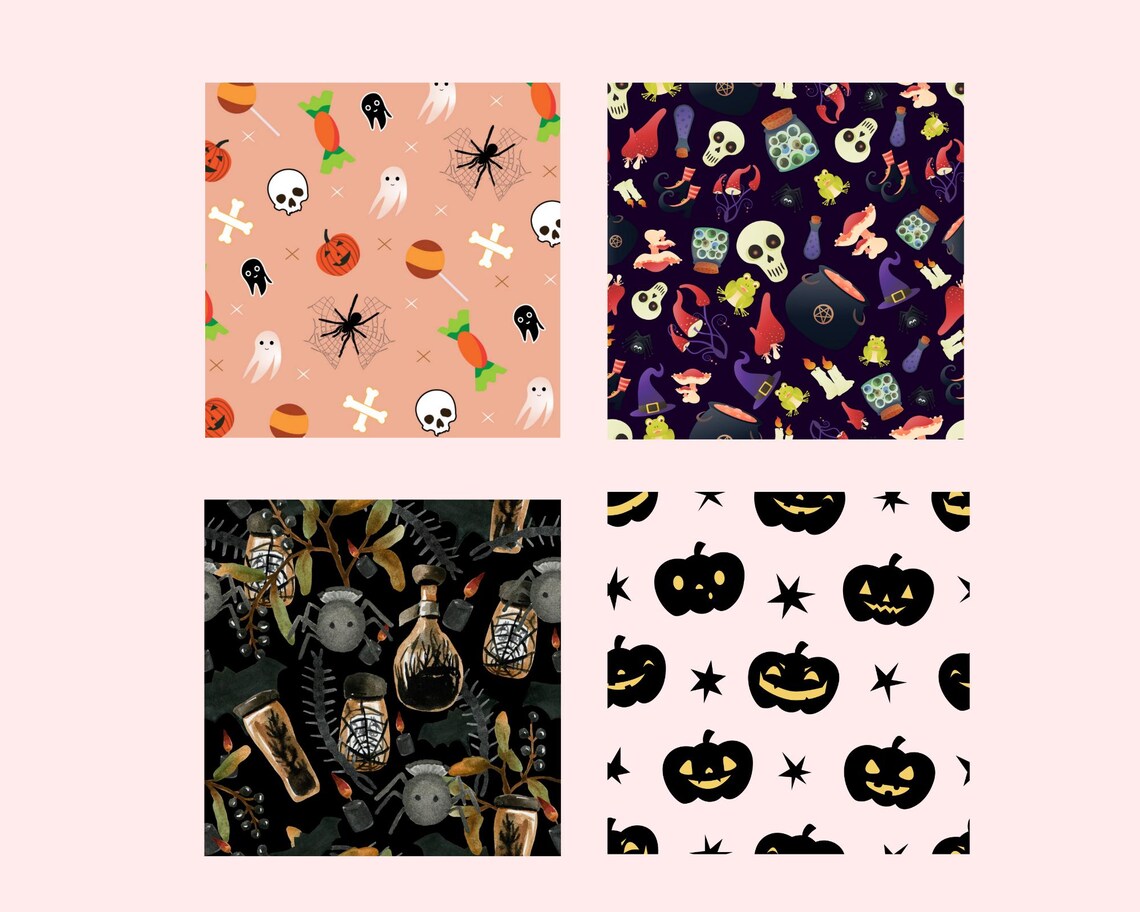 Cute Halloween Themed Digital Patterns Papers, Seamless Pattern JPG ...