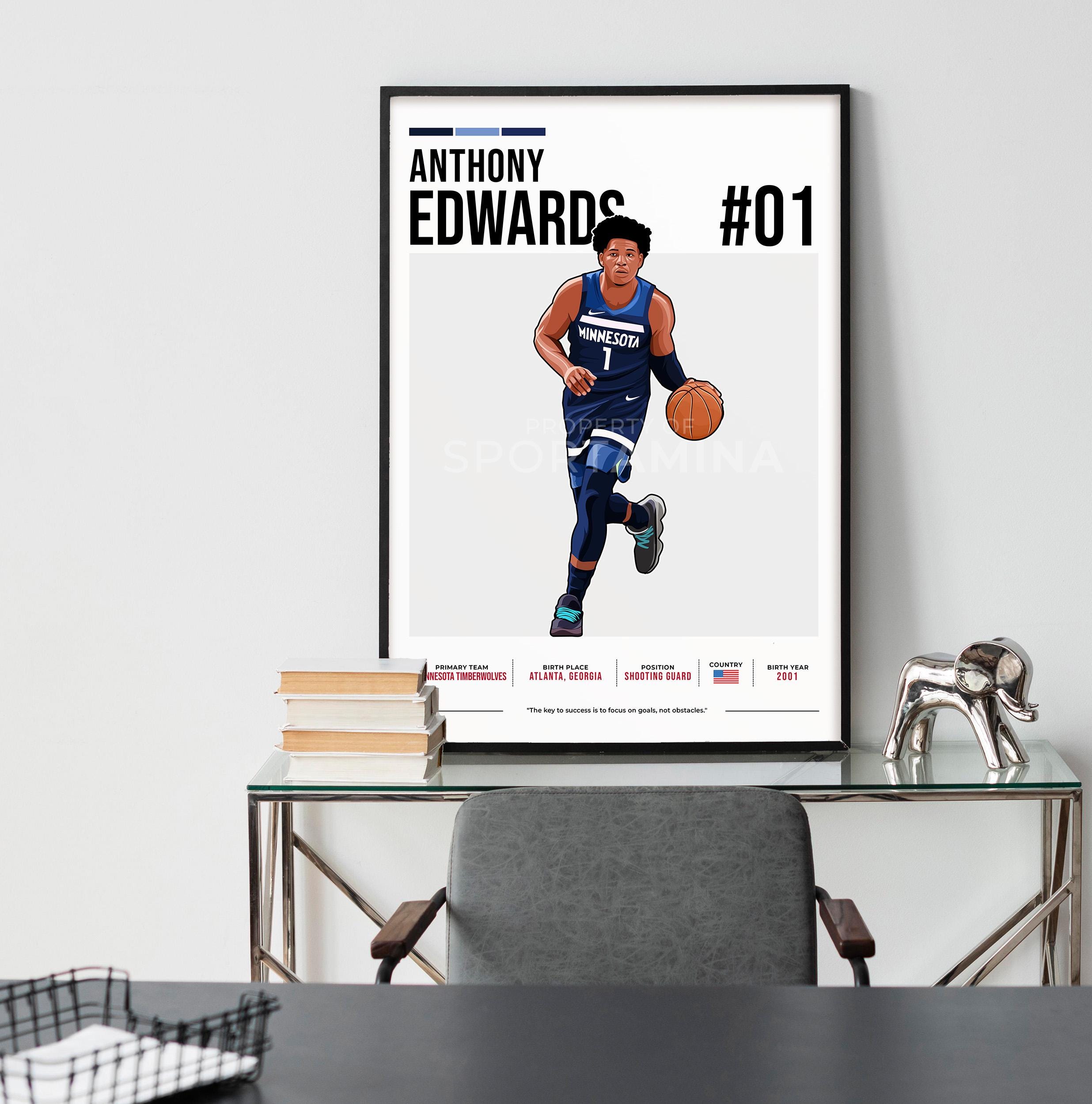 Anthony Edwards Poster, Basketball Art, Anthony Edwards Fan Gift ...
