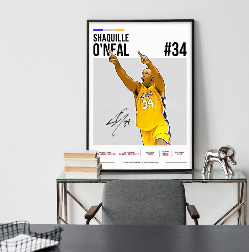 Shaquille O'neal Poster, Basketball Art, Shaquille O'neal Fan Gift ...