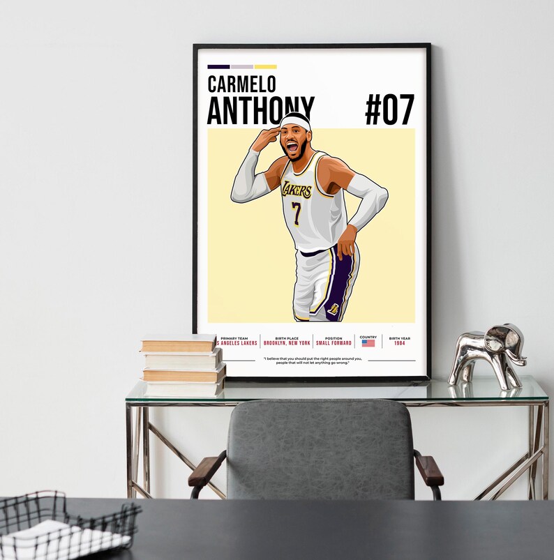 Carmelo Anthony Poster, Basketball Art, Carmelo Anthony Fan Gift ...