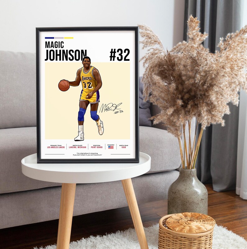 Magic Johnson Poster, Basketball Art, Magic Johnson Fan Gift, Vector ...