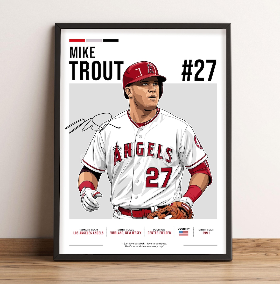 Mike Trout Poster, American Football Print, Trout Print Vector Art ...