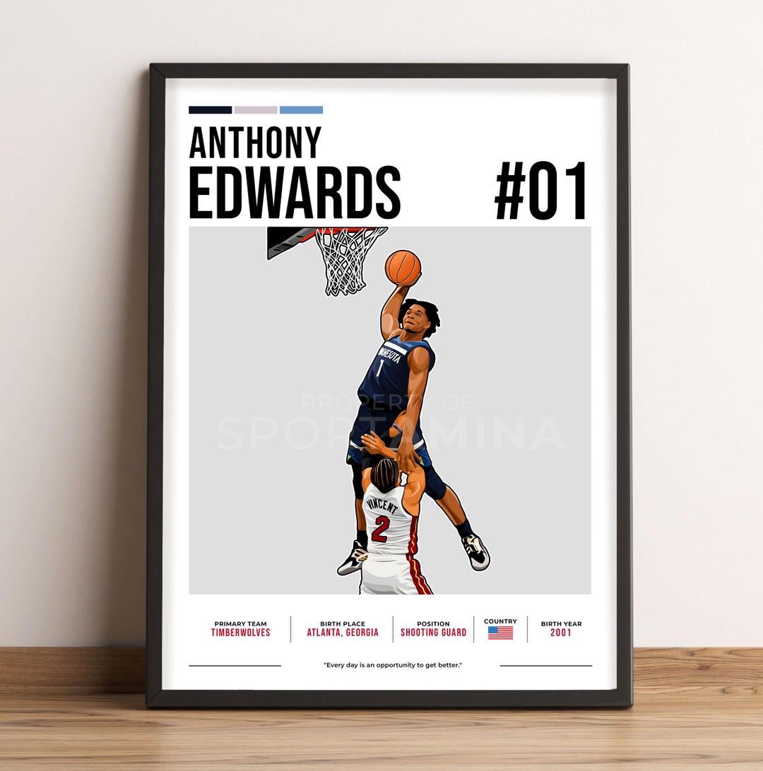 Anthony Edwards Poster, Basketball Art, Anthony Edwards Dunk Fan Gift, Vector Illustration ...