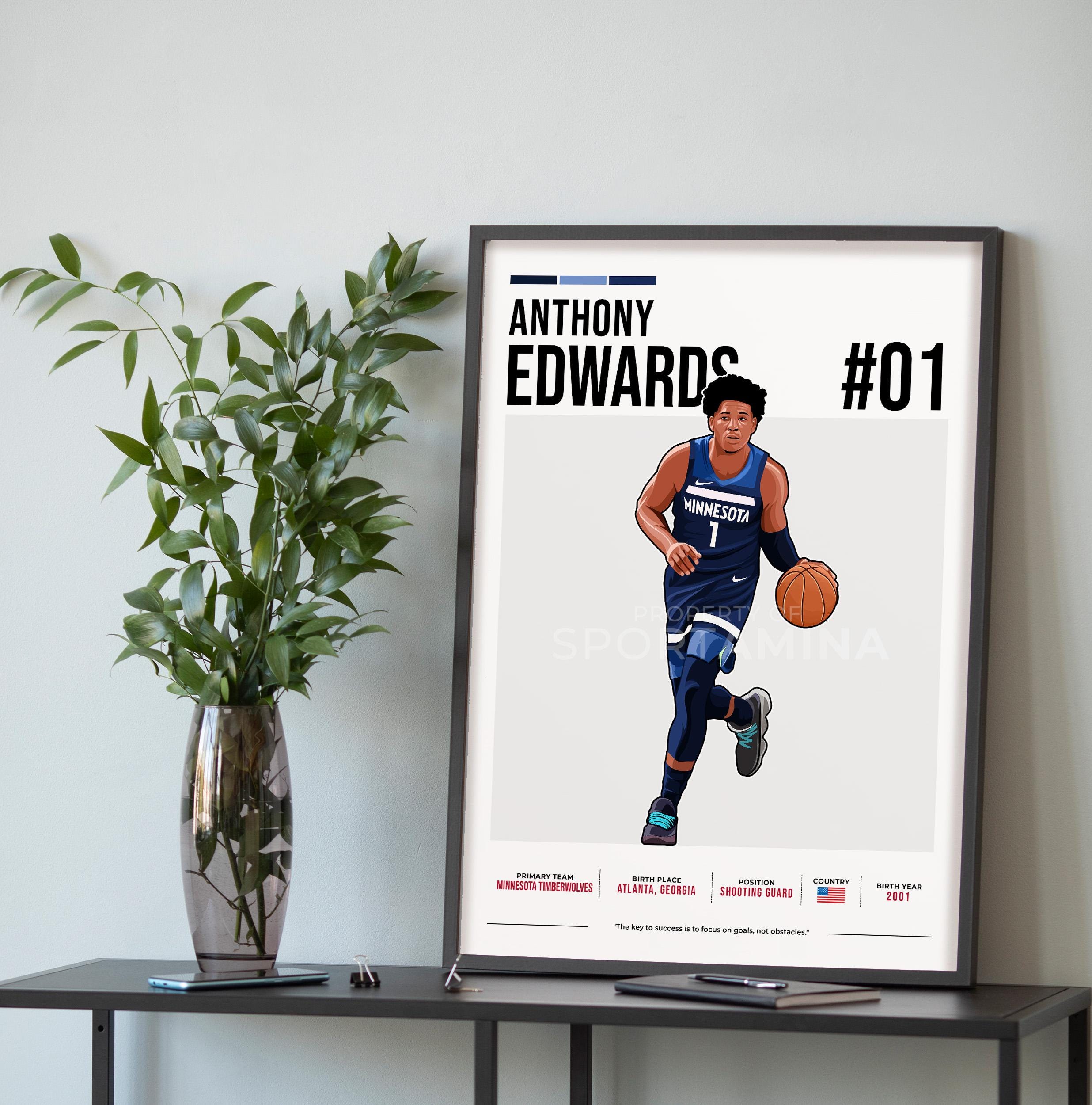 Anthony Edwards Poster, Basketball Art, Anthony Edwards Fan Gift ...