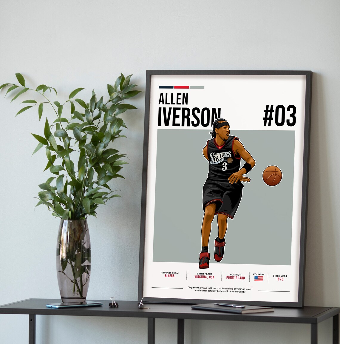Allen Iverson Poster, Basketball Print, Vector Illustration, Iverson ...
