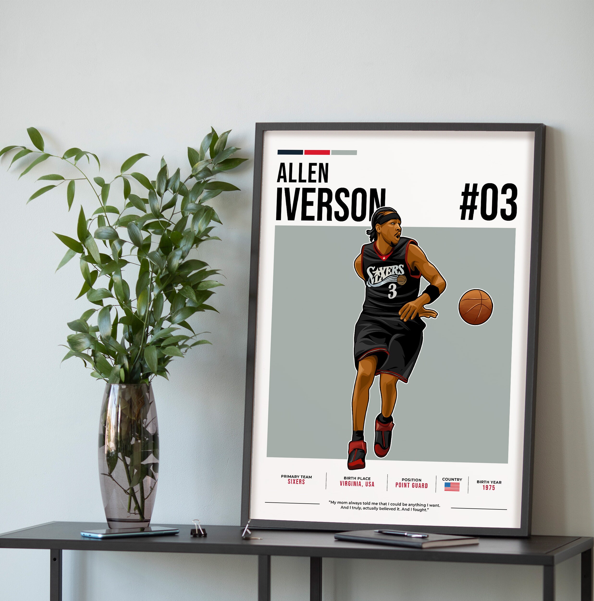 Allen Iverson Poster, Basketball Print, Vector Illustration, Iverson ...
