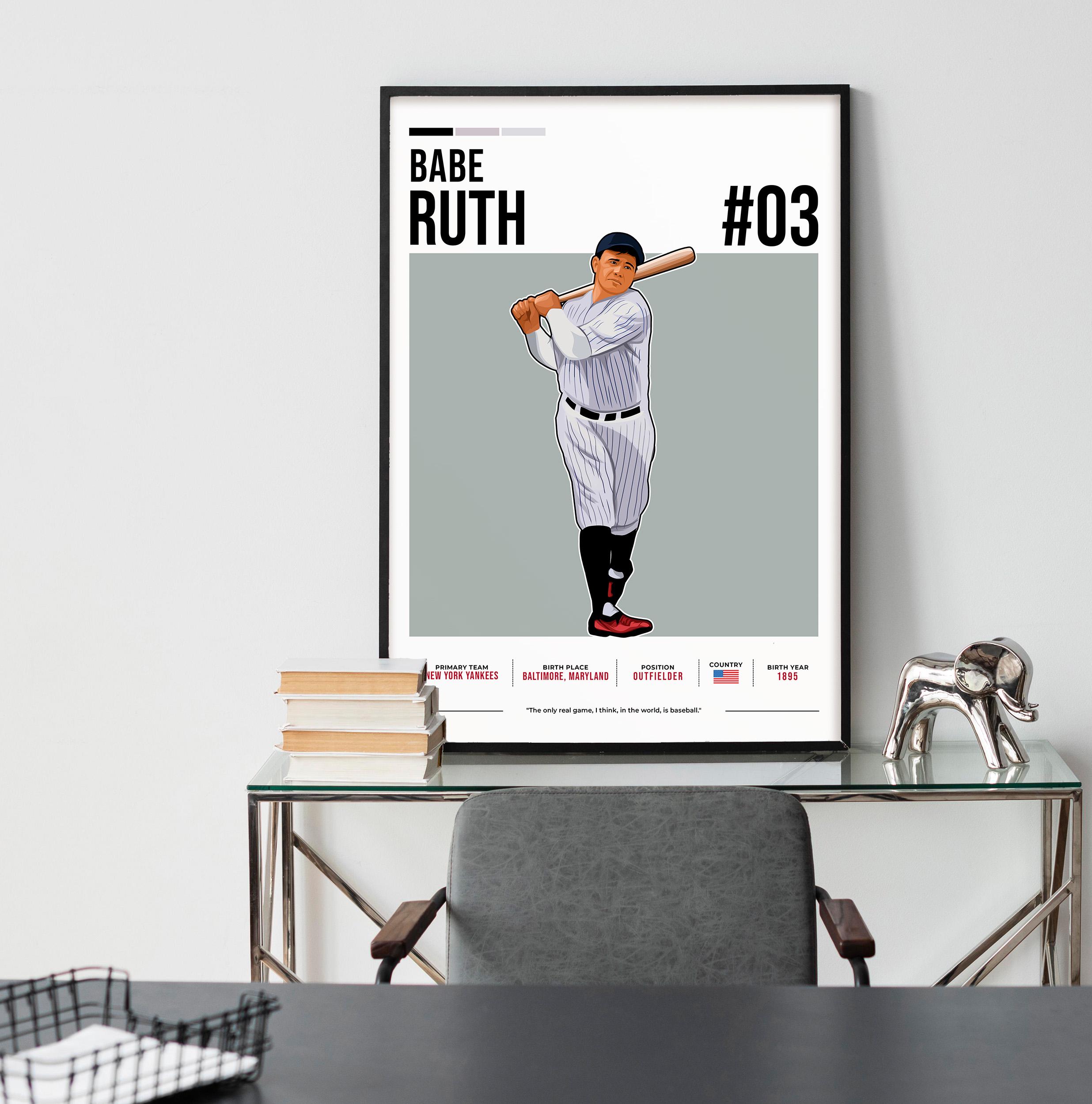 Babe Ruth Poster, Baseball Art, Babe Ruth Fan Gift, Vector Illustration ...