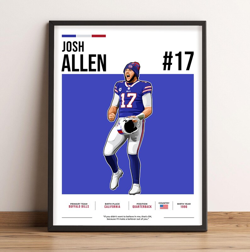 Josh Allen Poster, Football Art, Josh Allen Fan Gift, Vector ...