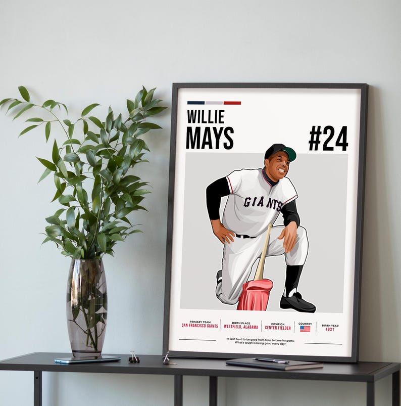 Willie Mays Poster, Baseball Art, Willie Mays Fan Gift, Vector ...