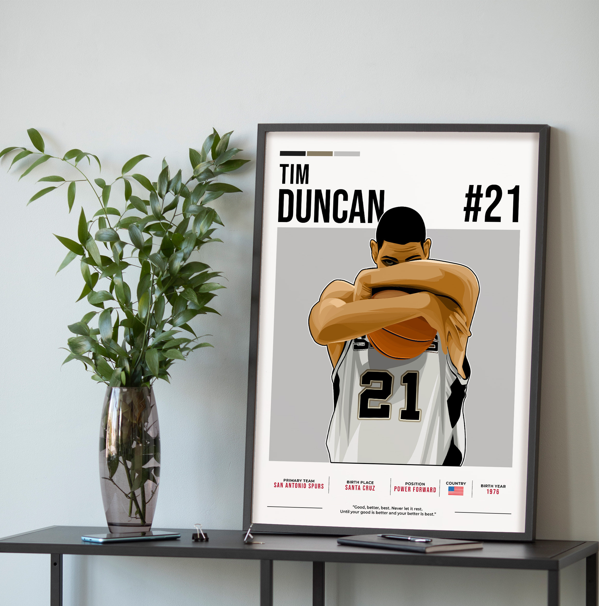 Tim Duncan Poster, Basketball Print, Duncan Print Vector, Vector ...