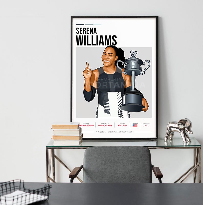 Serena Williams Poster, Tennis Art, Serena Williams Fan Gift, Vector ...