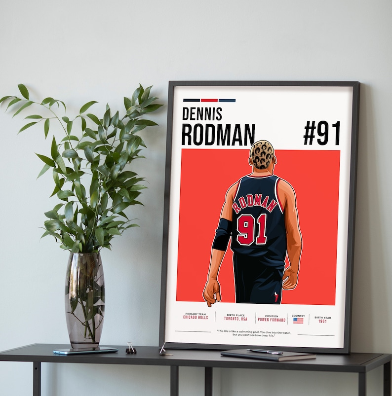 Dennis Rodman Poster, Basketball Print, Vector Illustration, Rodman ...