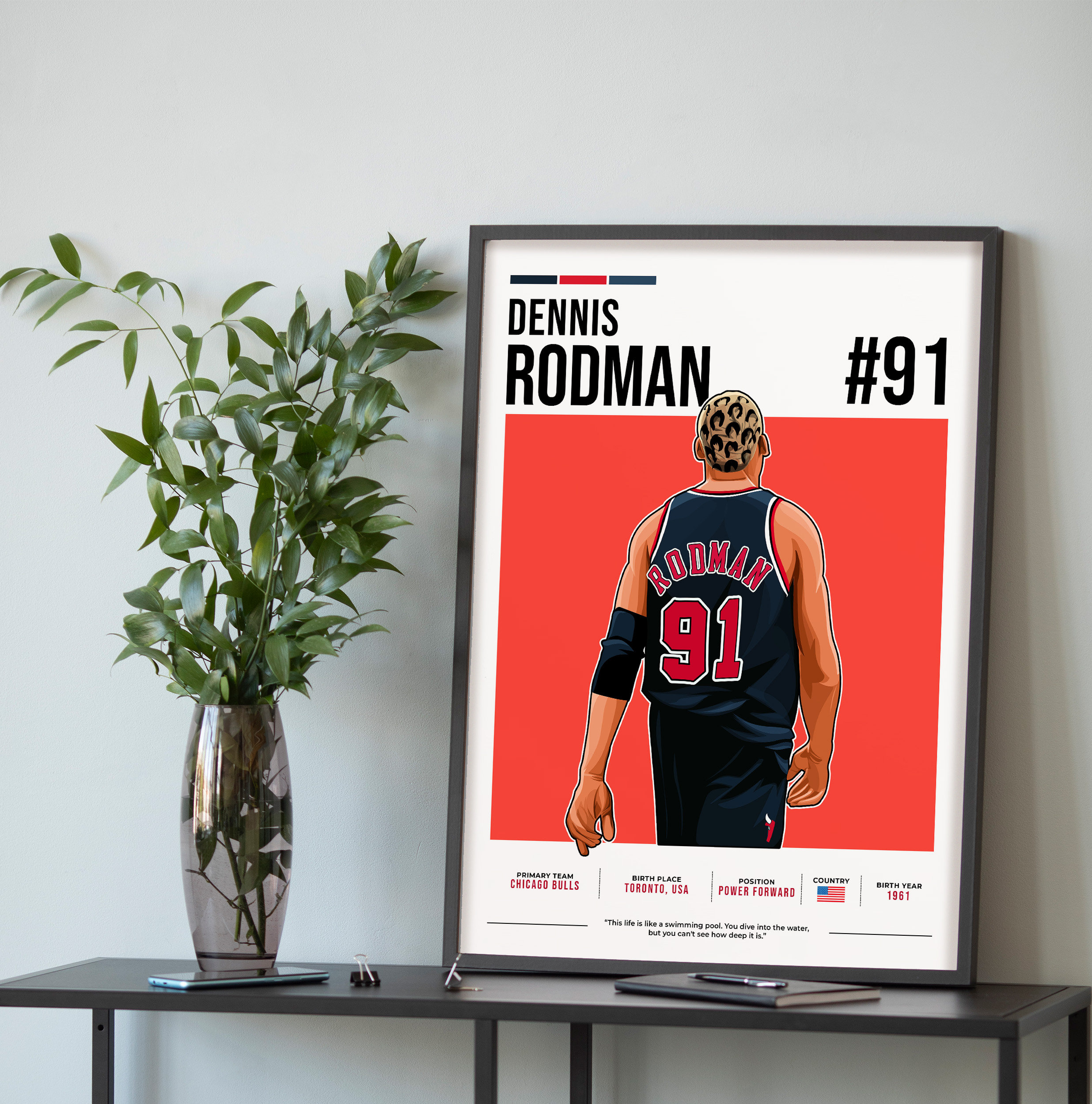 Dennis Rodman Poster, Basketball Print, Vector Illustration, Rodman ...