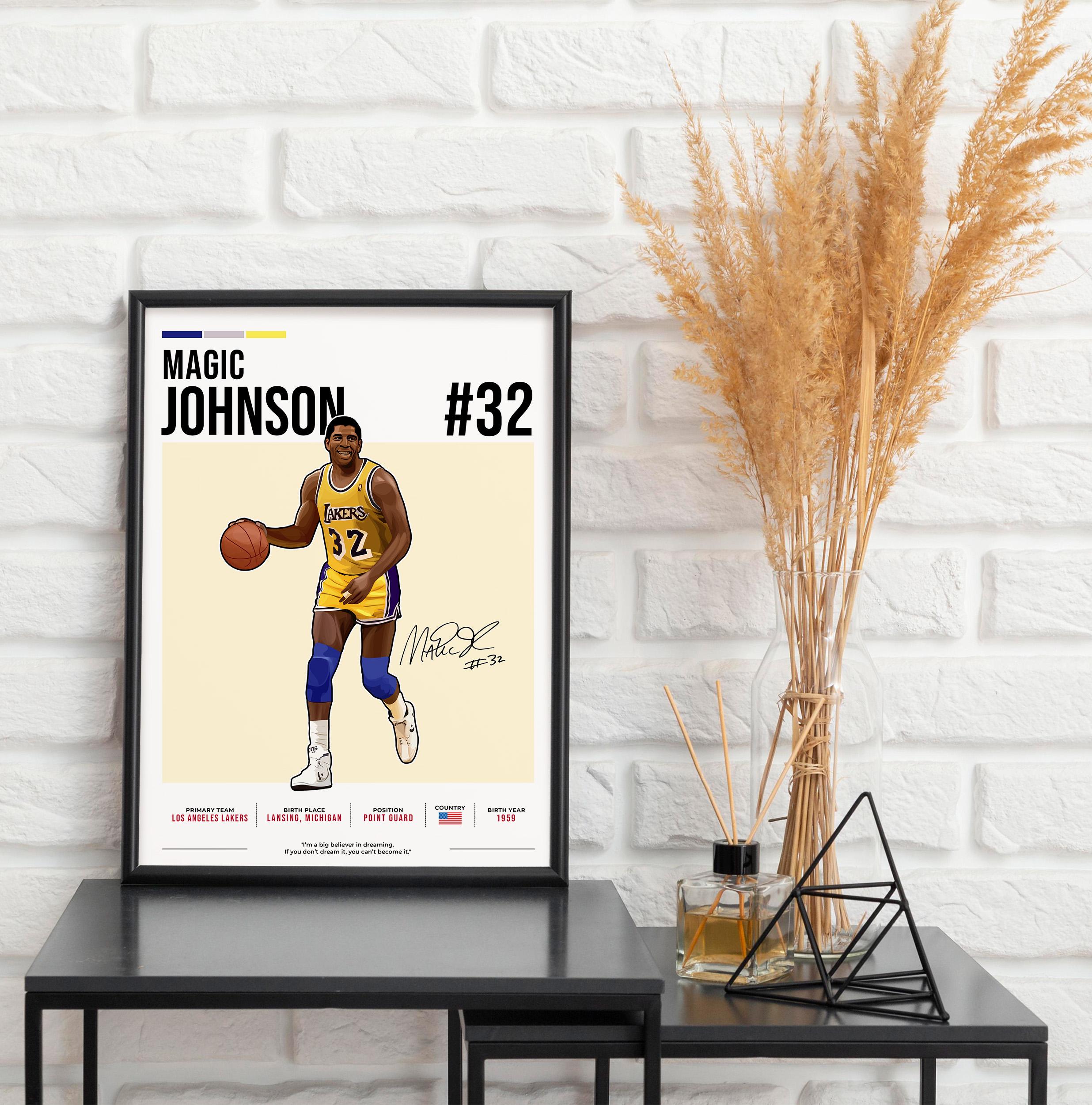 Magic Johnson Poster, Basketball Art, Magic Johnson Fan Gift, Vector ...