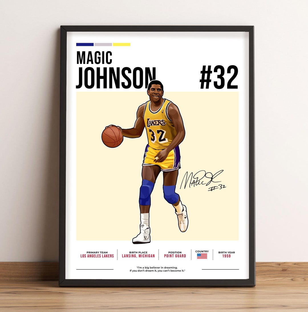 Magic Johnson Poster, Basketball Art, Magic Johnson Fan Gift, Vector ...