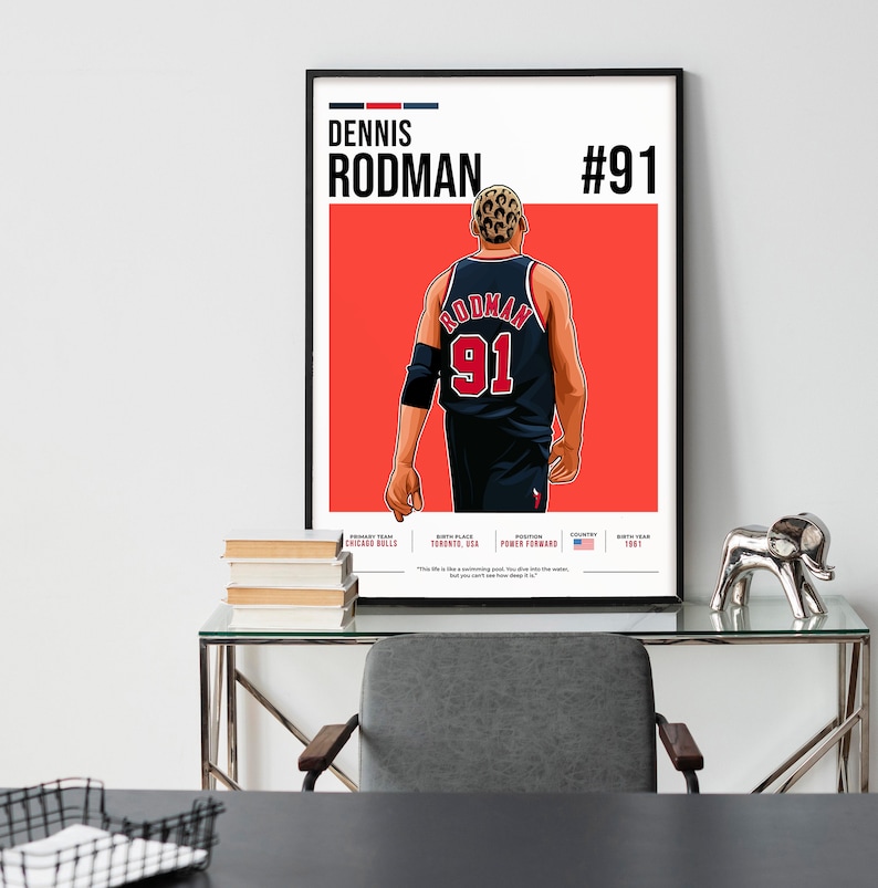 Dennis Rodman Poster, Basketball Print, Vector Illustration, Rodman ...