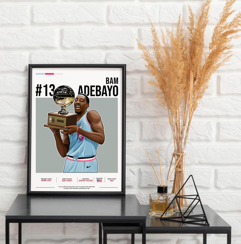 Bam Adebayo Poster, Basketball Art, Bam Adebayo Fan Gift, Vector ...