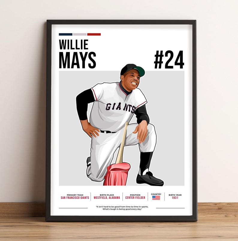 Willie Mays Poster, Baseball Art, Willie Mays Fan Gift, Vector ...