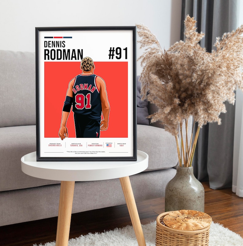 Dennis Rodman Poster, Basketball Print, Vector Illustration, Rodman ...