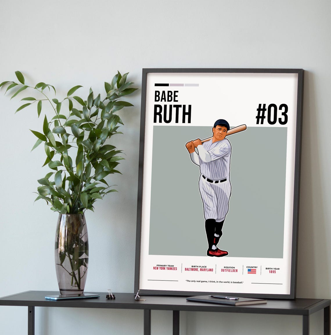 Babe Ruth Poster, Baseball Art, Babe Ruth Fan Gift, Vector Illustration ...