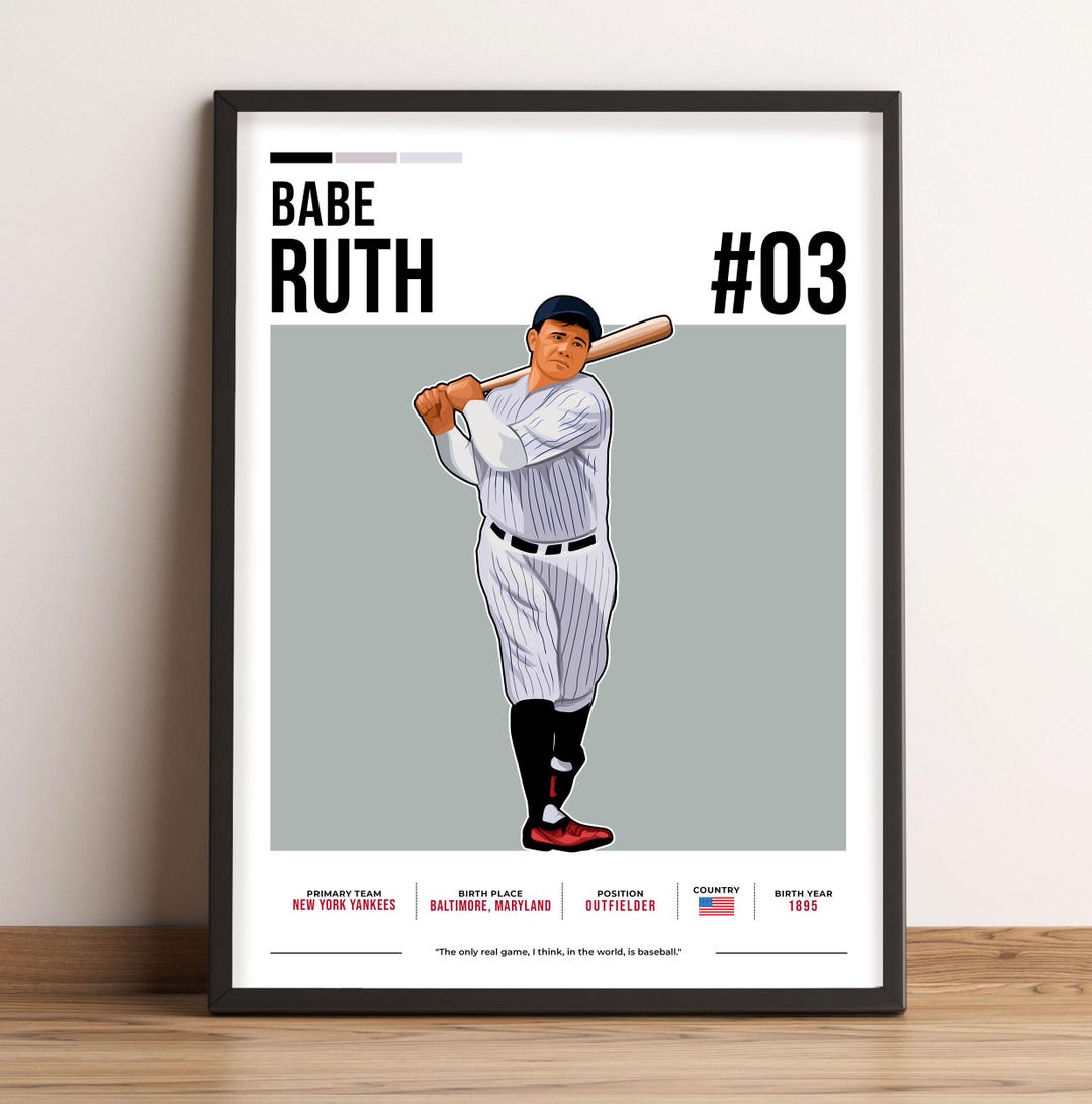 Babe Ruth Poster, Baseball Art, Babe Ruth Fan Gift, Vector Illustration ...