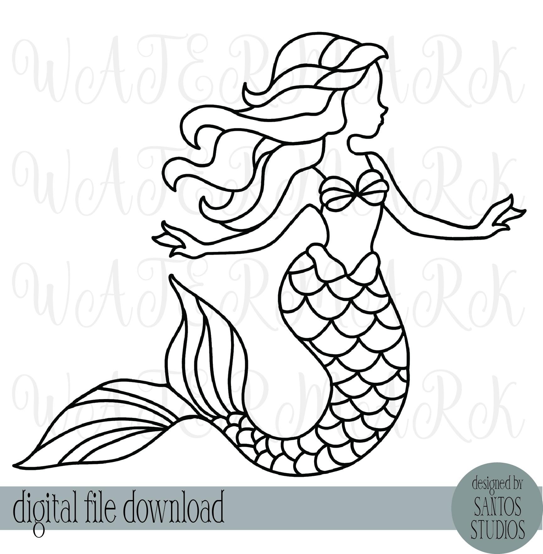 Mermaid Outline SVG PNG Clipart - Scale Pattern Digital File for Cricut ...