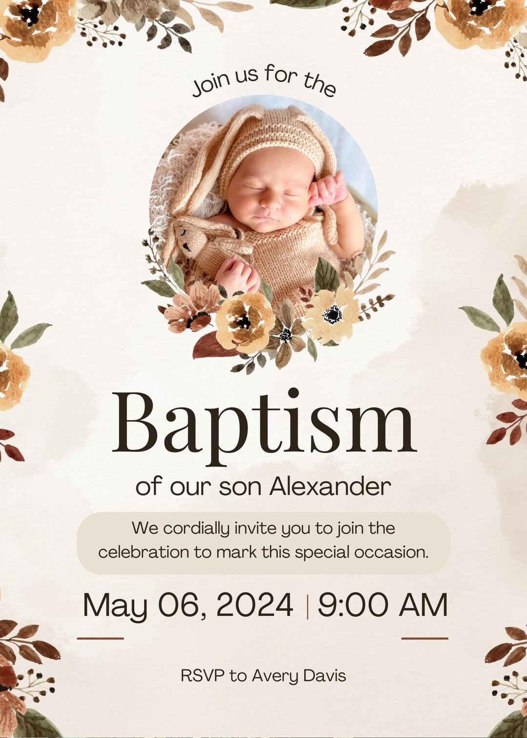 Baby Dedication Card, Personalized Baby Blessing Card | Cute Floral ...