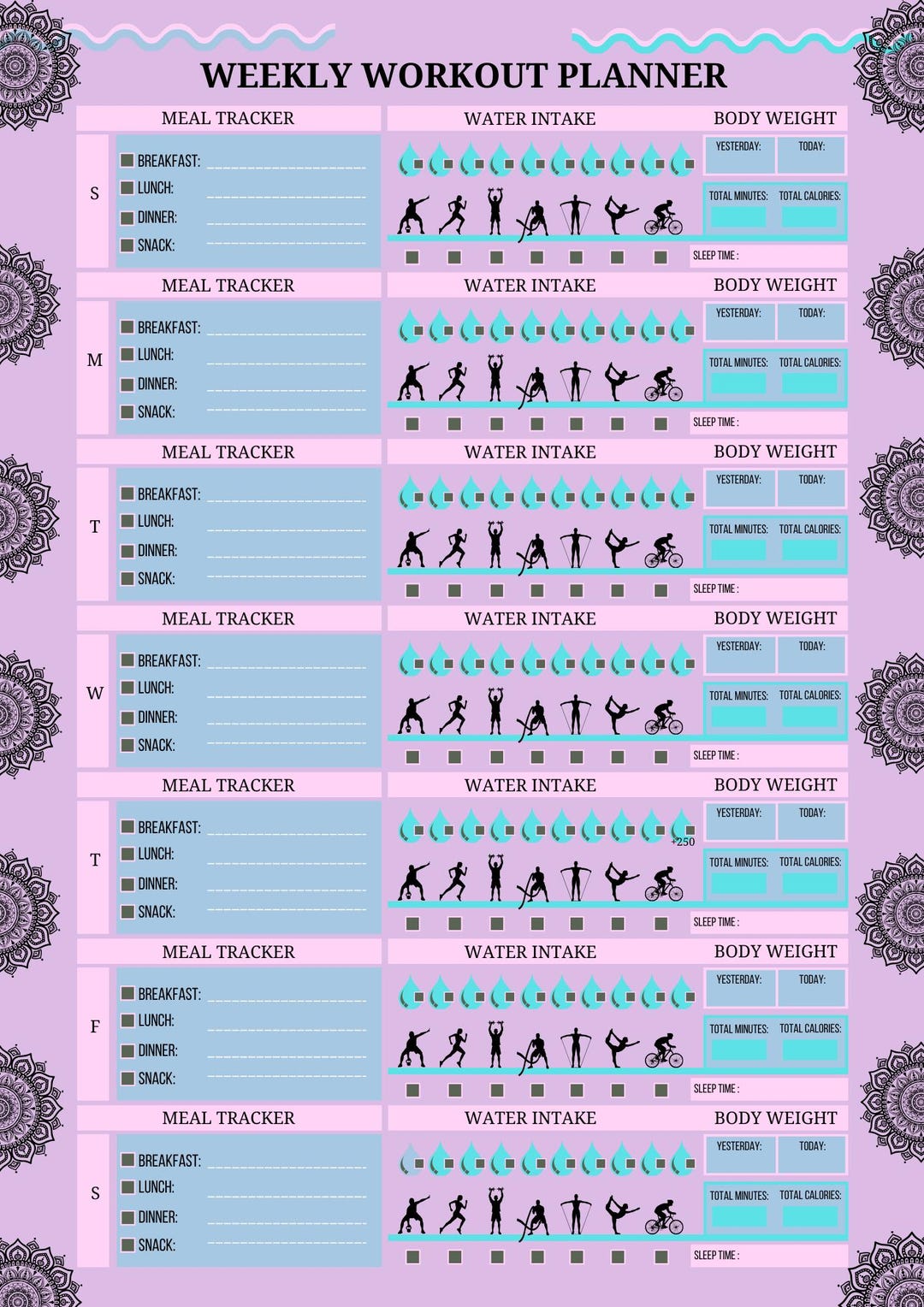 Weekly Workout Planner, 7 Days Fitness Planner, Exercise Planner ...