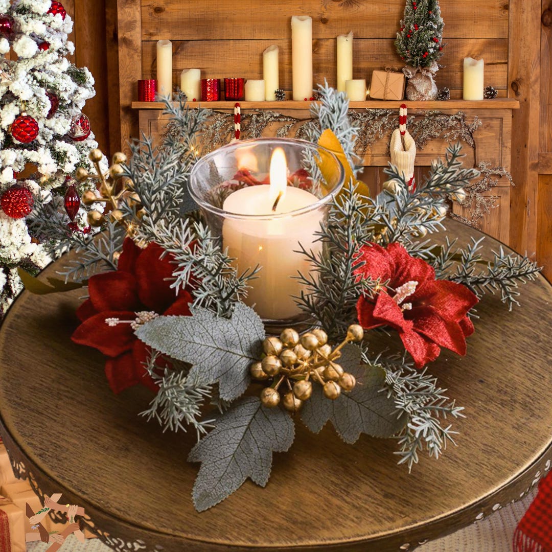 Artificial Easter Candlestick Wreath, Red Berry Candle Ring Set ...