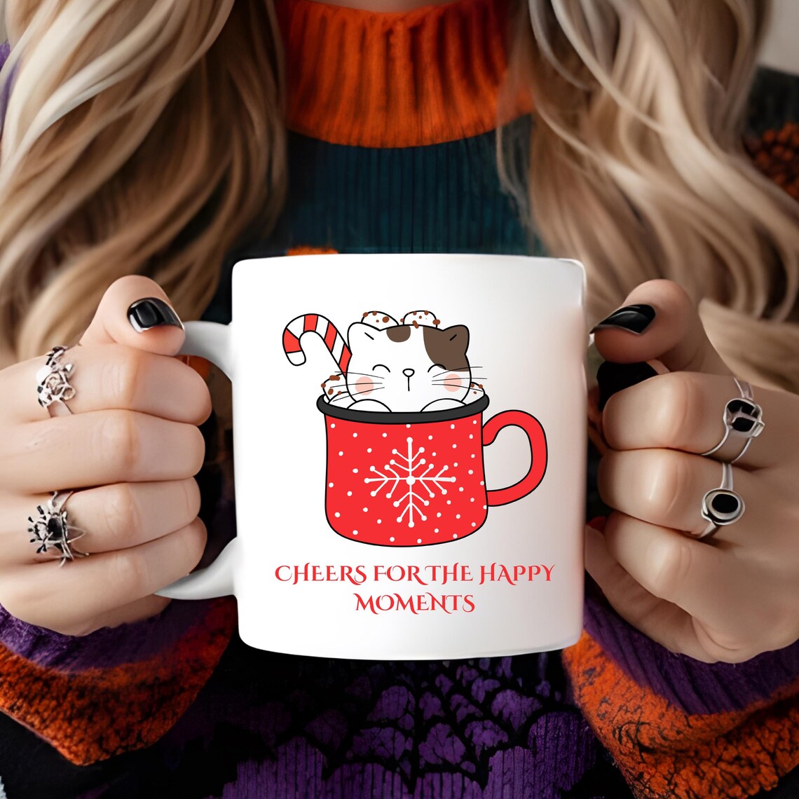Christmas Mug, Cute Cat Christmas Mug for Gift, Funny Cat Mug 11 Oz ...