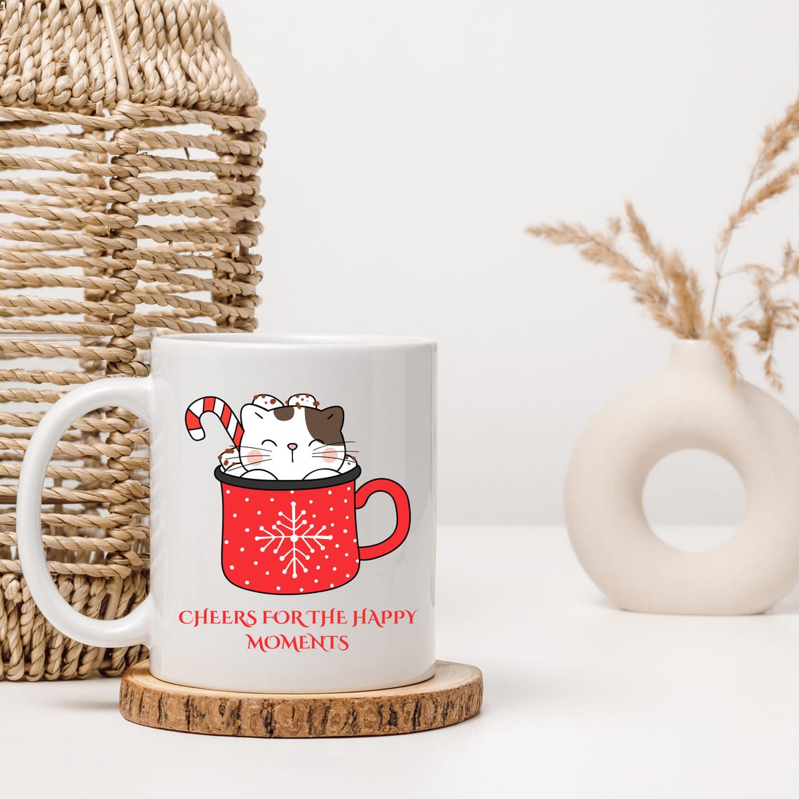 Christmas Mug, Cute Cat Christmas Mug for Gift, Funny Cat Mug 11 Oz ...