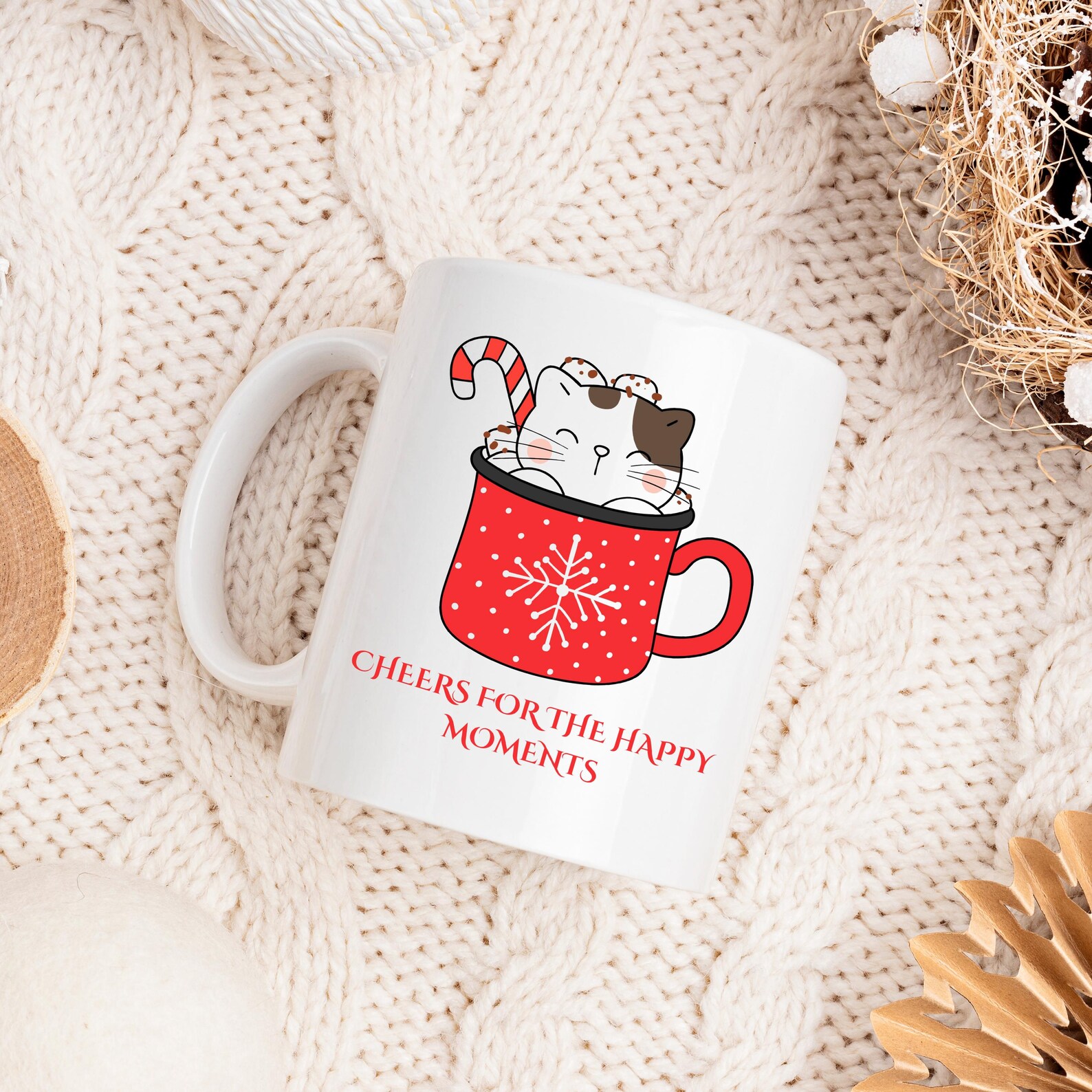 Christmas Mug, Cute Cat Christmas Mug for Gift, Funny Cat Mug 11 Oz ...