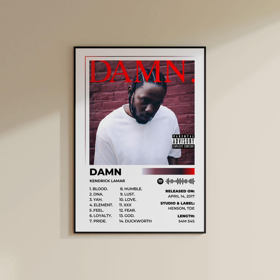 Kendrick Lamar - Damn Album Cover Poster | Damn Album Poster | Custom ...