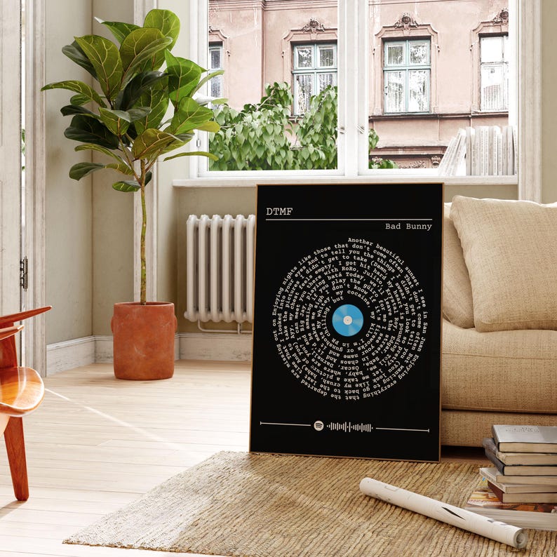 Bad Bunny - DTMF Song Lyrics Poster | Spiral Lyrics Poster | Printable ...