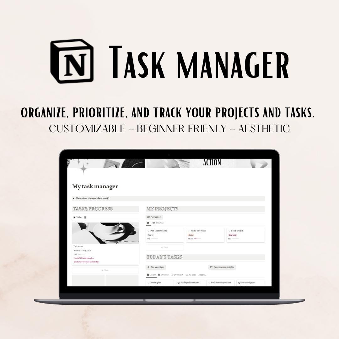 Notion Task Manager Template | Project & To-do List Tracker (digital ...