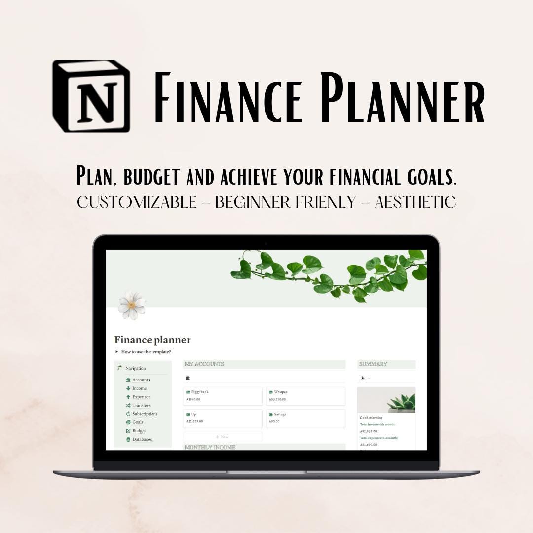 Finance Tracker Notion Template | Budget, Income, Expenses & Saving ...