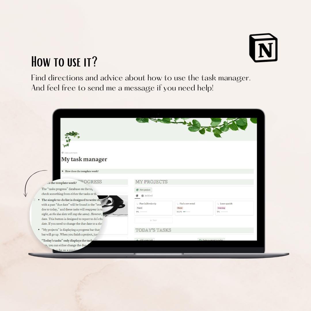 Notion Task Manager Template | Aesthetic Productivity Tracker | Tasks ...