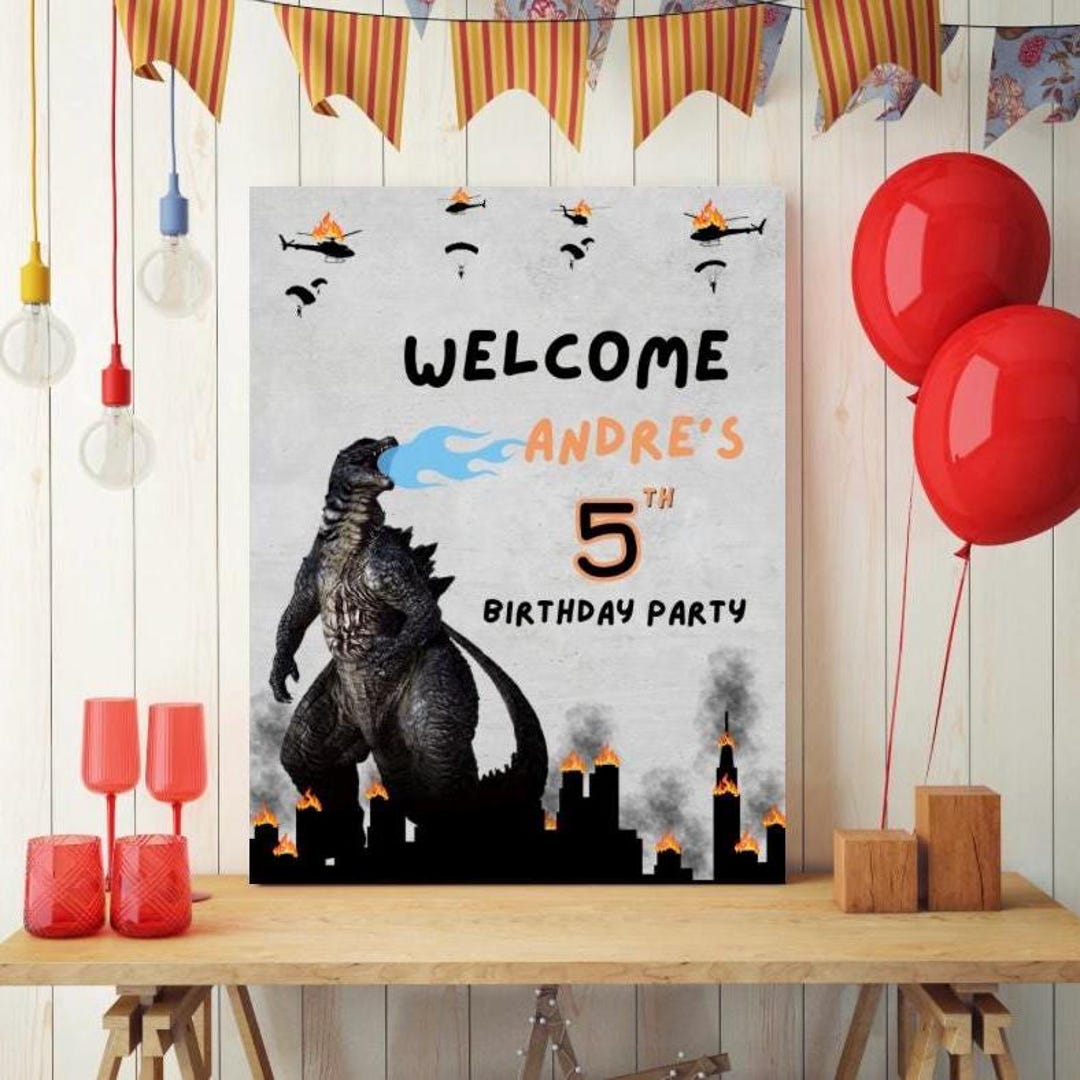 Godzilla Birthday Welcome Sign: Customizable Party Decor (digital ...