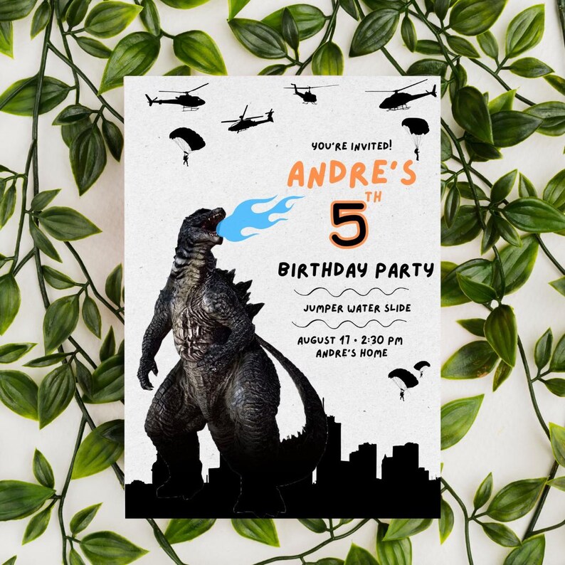 Godzilla Birthday Invitation | Editable Digital Template | Monster ...