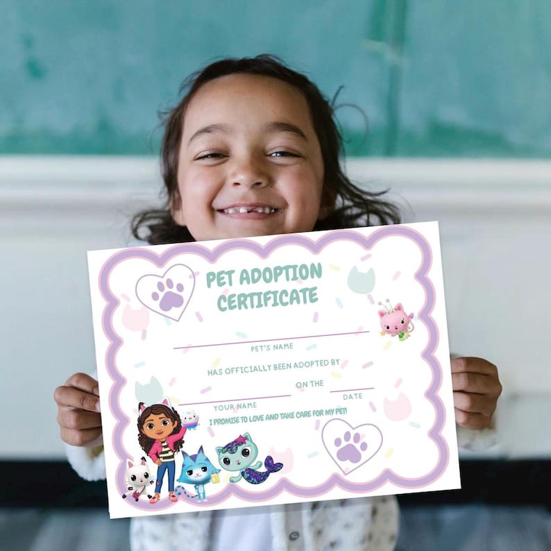 Editable Pet Adoption Certificate: Birthday Party Activity (digital ...