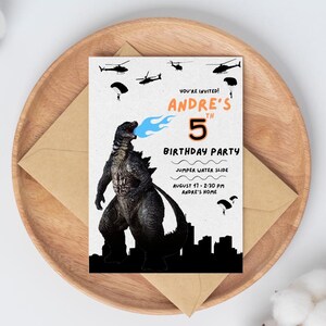 Godzilla Birthday Invitation | Editable Digital Template | Monster ...