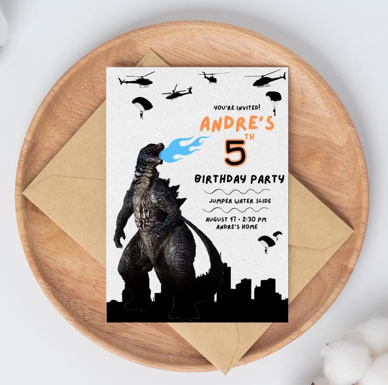 Godzilla Birthday Invitation | Editable Digital Template | Monster ...
