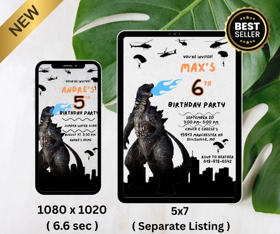 Godzilla Birthday Invitation | Editable Digital Template | Monster ...