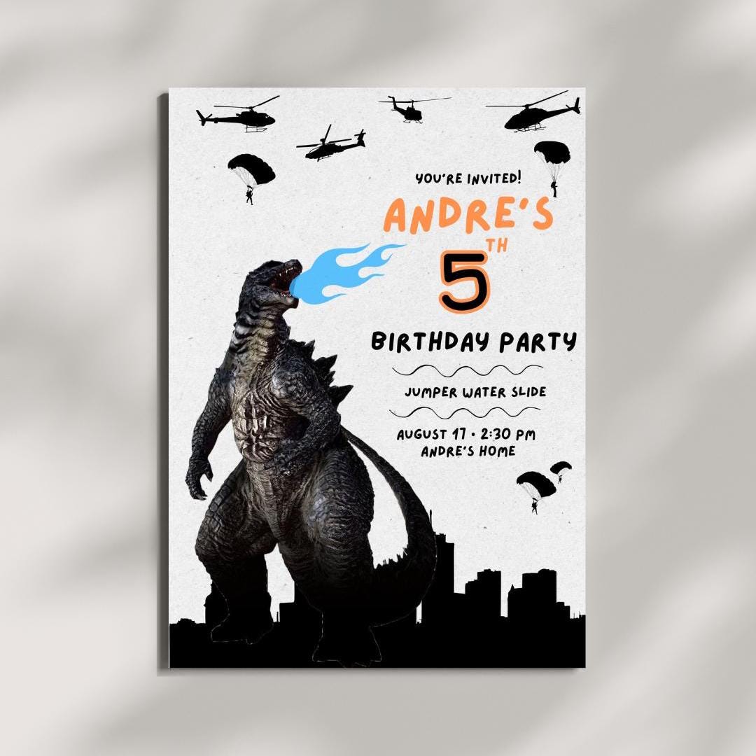 Godzilla Birthday Invitation | Editable Digital Template | Monster ...