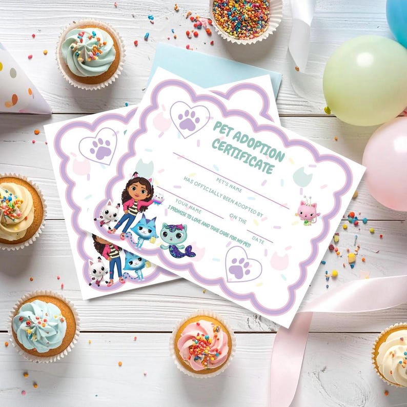 Editable Pet Adoption Certificate: Birthday Party Activity (digital ...