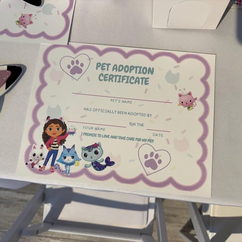 Editable Pet Adoption Certificate: Birthday Party Activity (digital ...