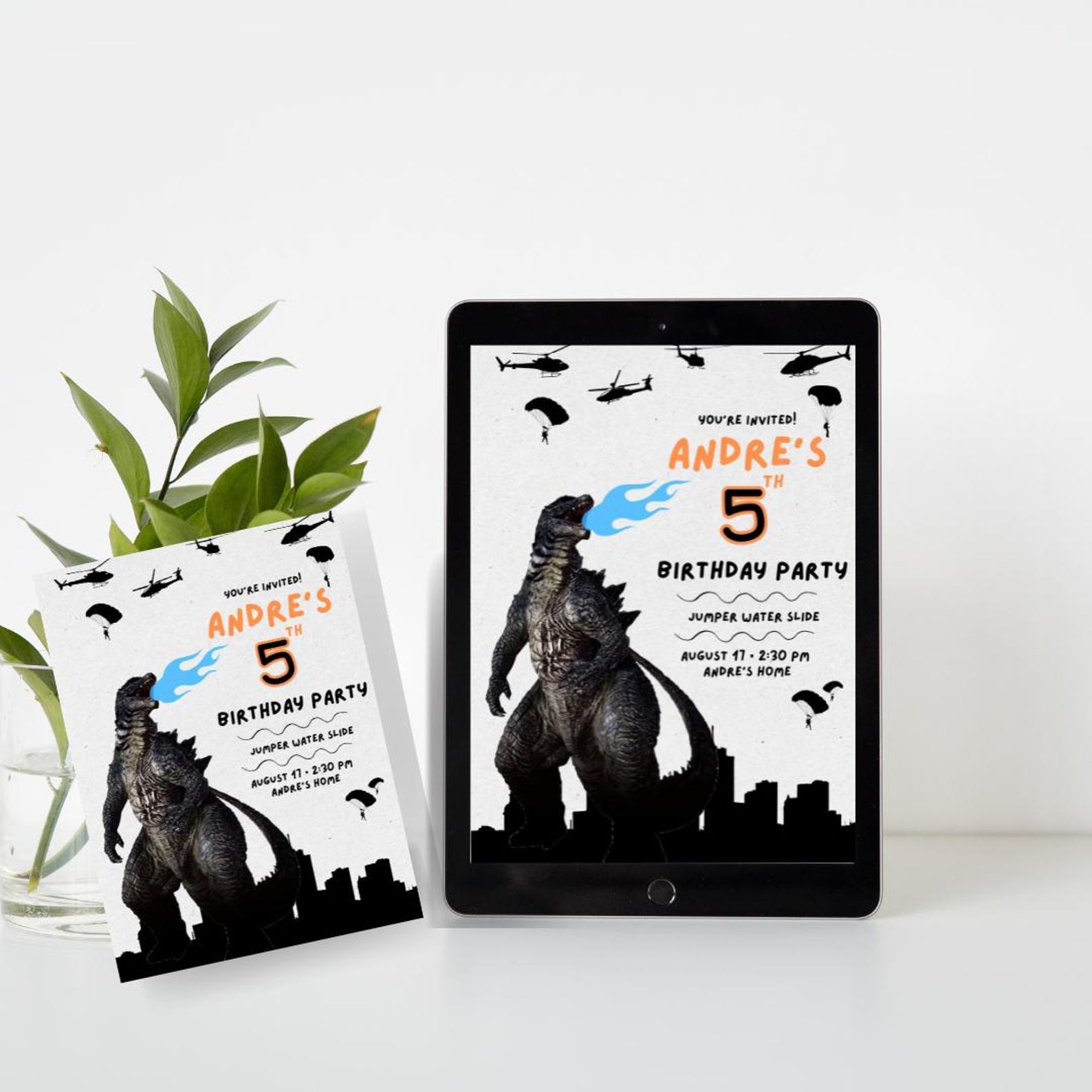 Godzilla Birthday Invitation | Editable Digital Template | Monster ...