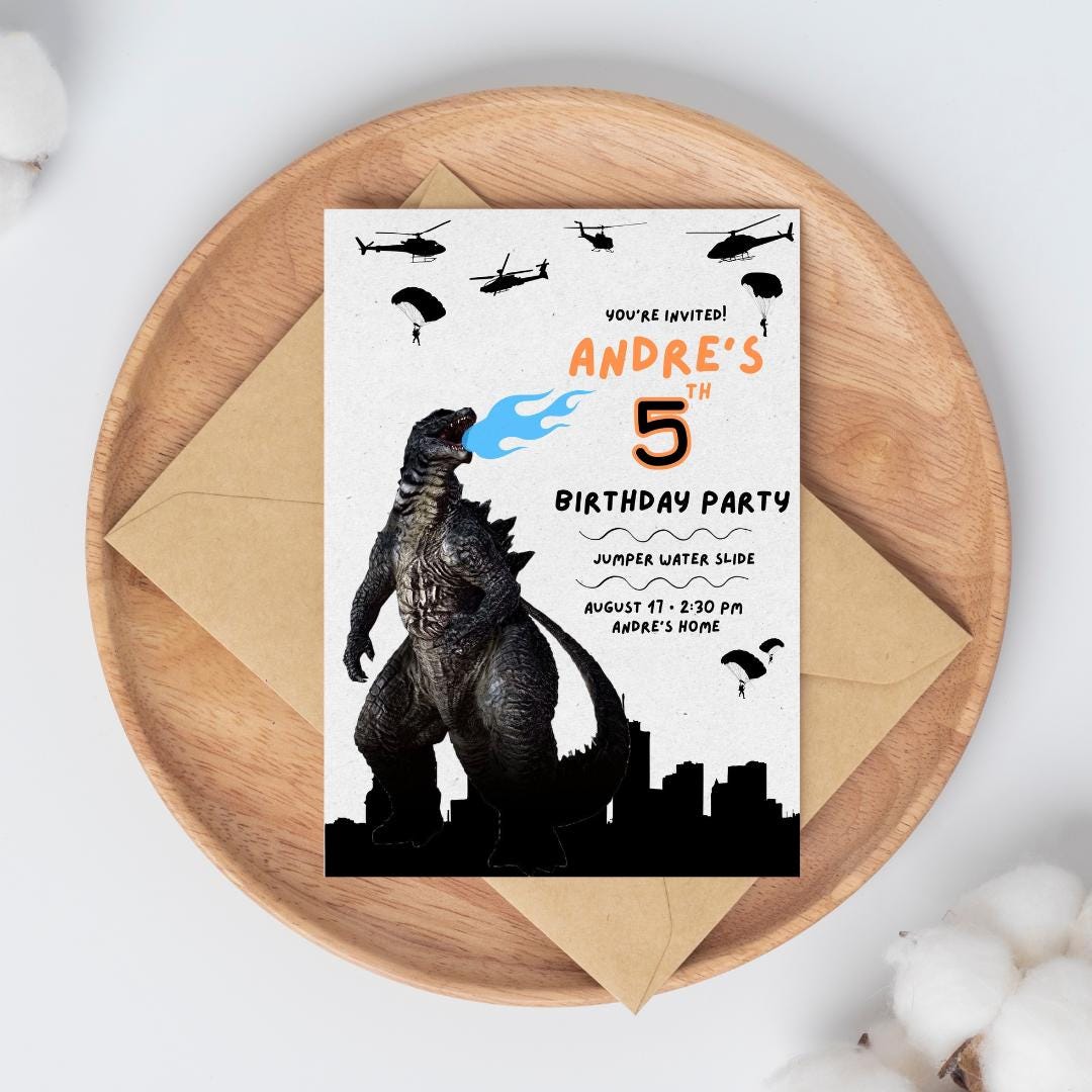 Godzilla Birthday Invitation Editable Digital Template Monster Party ...